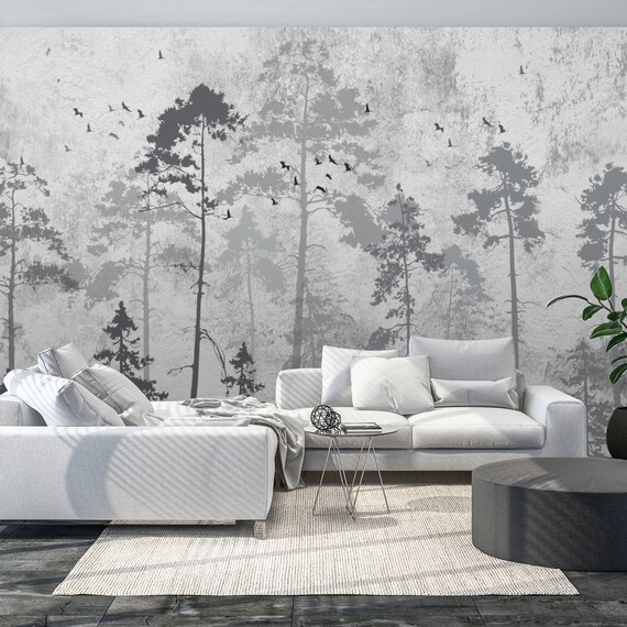 Gray Forest Wallpapers Premuim Wall Decor Customized Nursery | Etsy