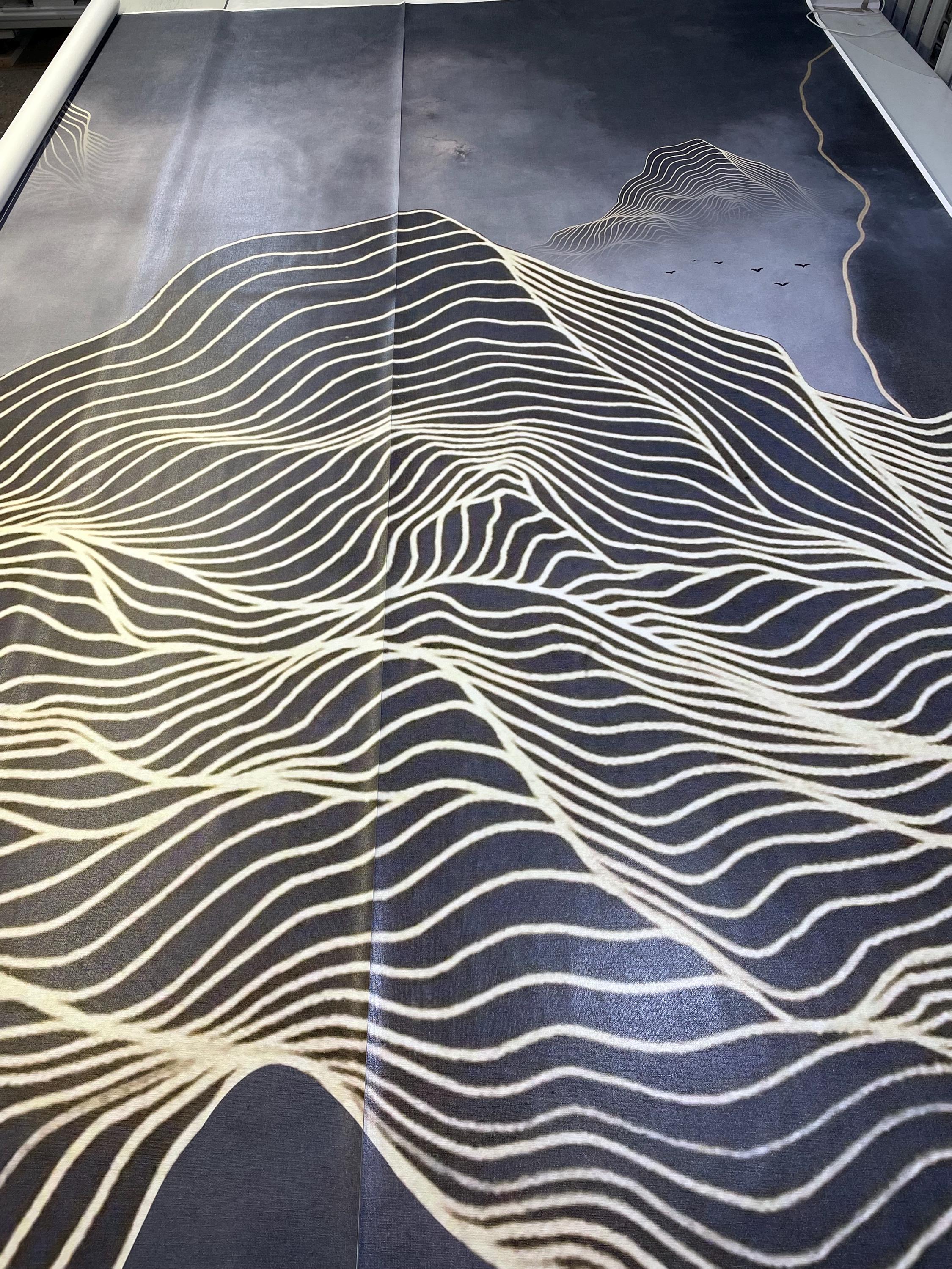 Vinyl Wallpaper With Abstract Mountain Landscape. Dark Gray Wallpaper ...