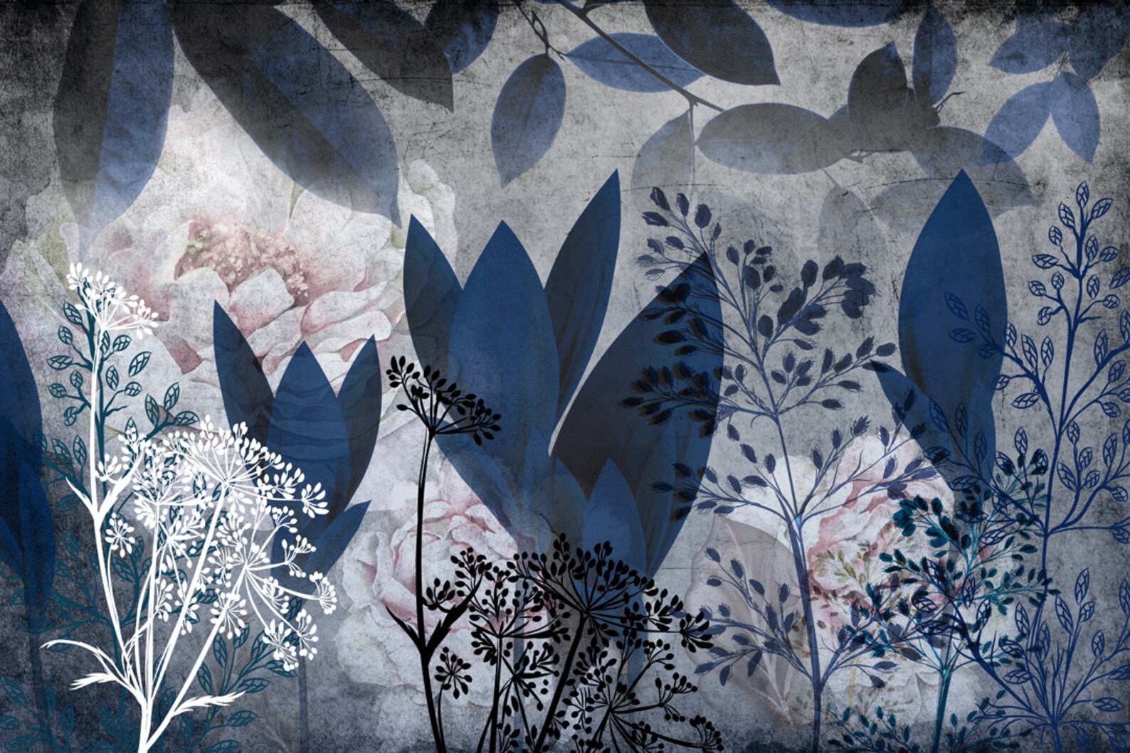 Beautiful Blue Vinyl Wallpaper Floral Wall Mural Botanical - Etsy