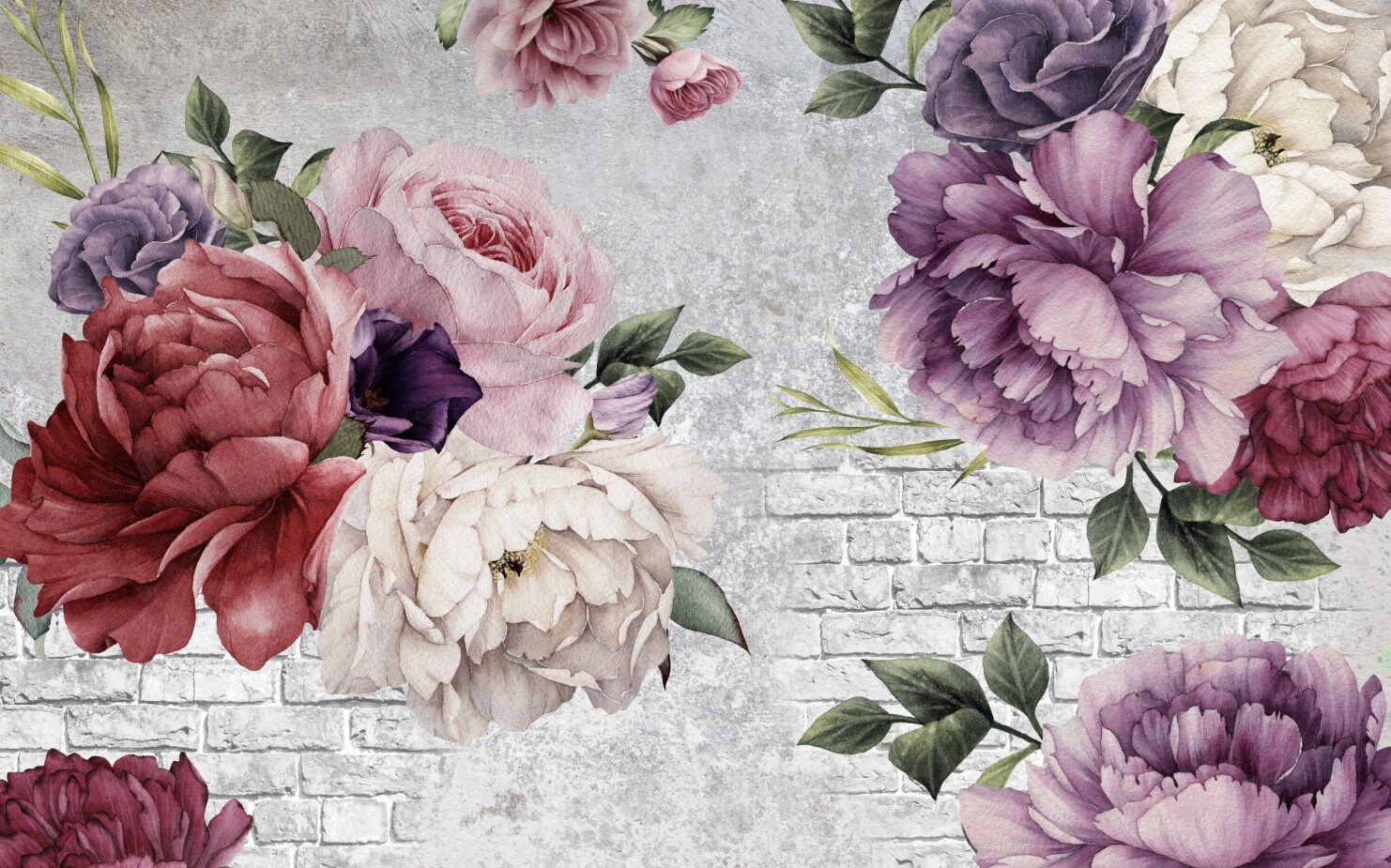 Beautiful Vinyl Wallpaper With Peony and Rose Flowers Light | Etsy