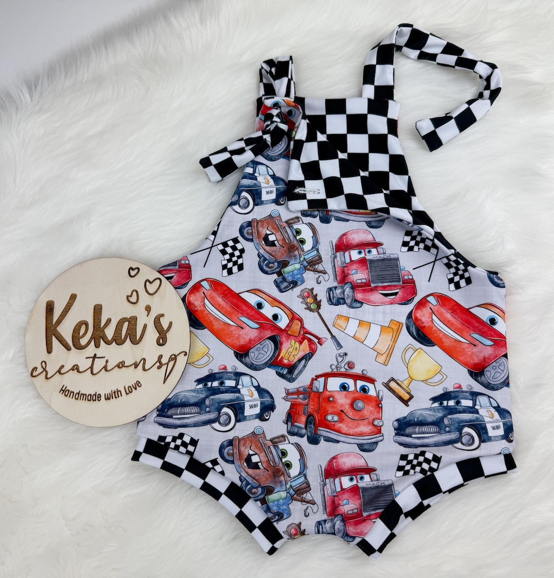 Cars Reversible Overalls; 2 Prints in One; Race Cars/checkered Outfit ...