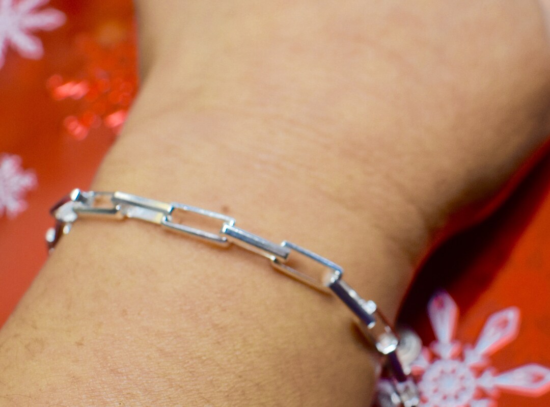 Silver Bevelled Rectangle Link Bracelet - Etsy