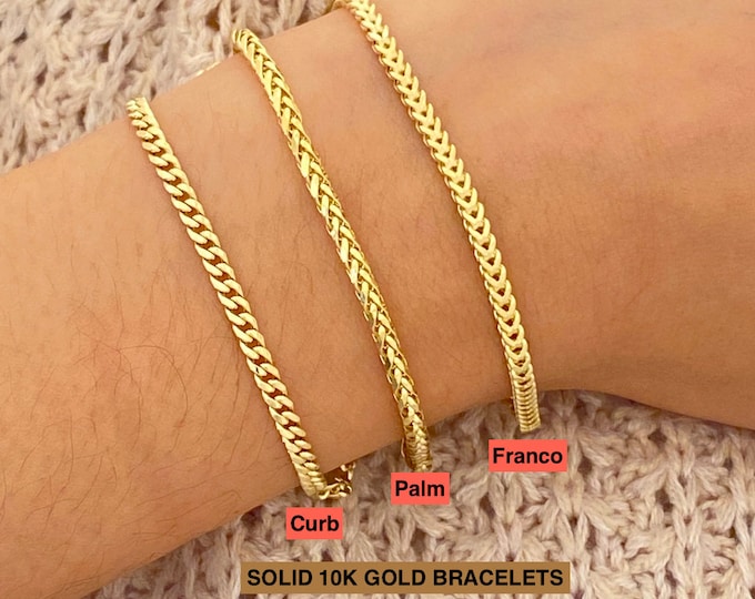 Solid 10K Gold Ladies Bracelet Stackable Gold Bracelets Curb - Etsy