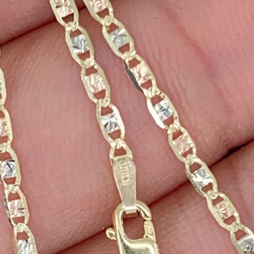 Solid 10K Tri-tone Gold Valentino Diamond Cut Chain Bracelet - Etsy