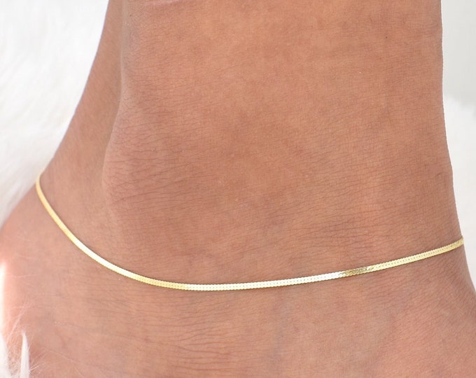 Herringbone Ankle Bracelet, Skinny Gold Herringbone Anklet, 2.4mm ...