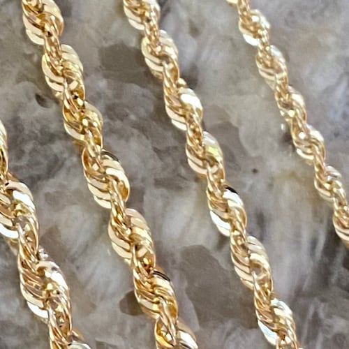 10K Solid Yellow Gold Diamond Cut Rope Chain Necklace - Etsy