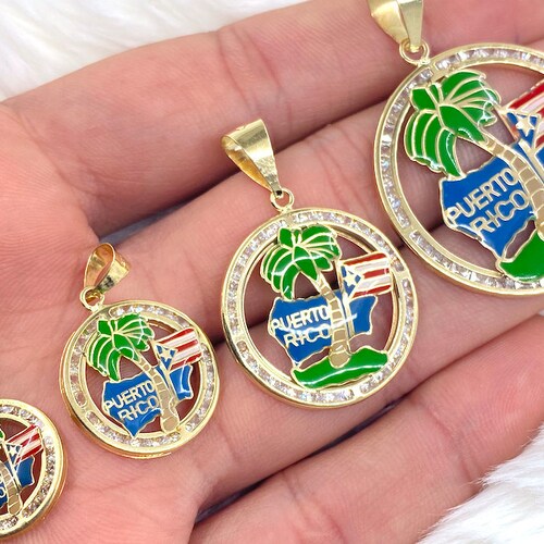 Solid 10K Gold Puerto Rico Pendants and Handpainted Enamel - Etsy