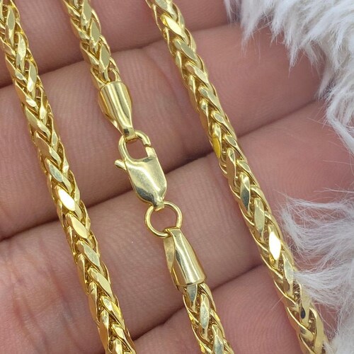 Solid 10K Gold Wheat Palm Franco Foxtail Chain Necklace Man - Etsy
