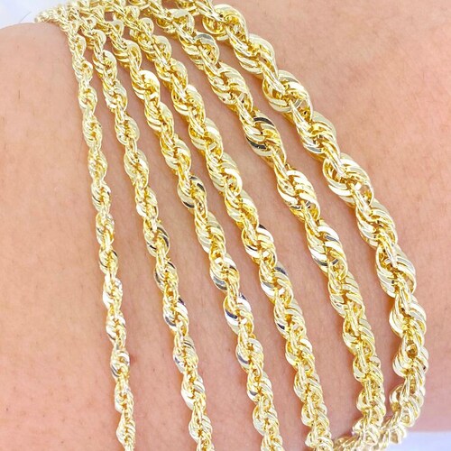 Solid 14k Yellow Gold Rope Bracelet Diamond Cut 1MM 2MM 2.5MM - Etsy