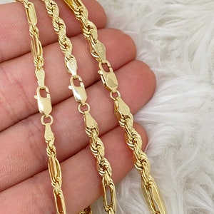 Solid 10K Gold Milano Figaro Anchor Rope Chain, Strong 10K Rope Chain ...