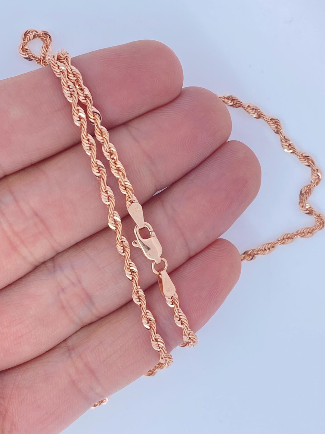 Solid 10K Rose Gold Rope Chain 2.5mm, Rose Gold Chain, Ladies Pink Gold ...
