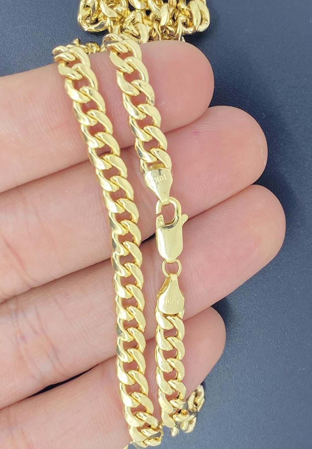 Solid 10K Gold Curb Chain 5.5mm, Man Gold Chain, Real Gold Gents Chain ...