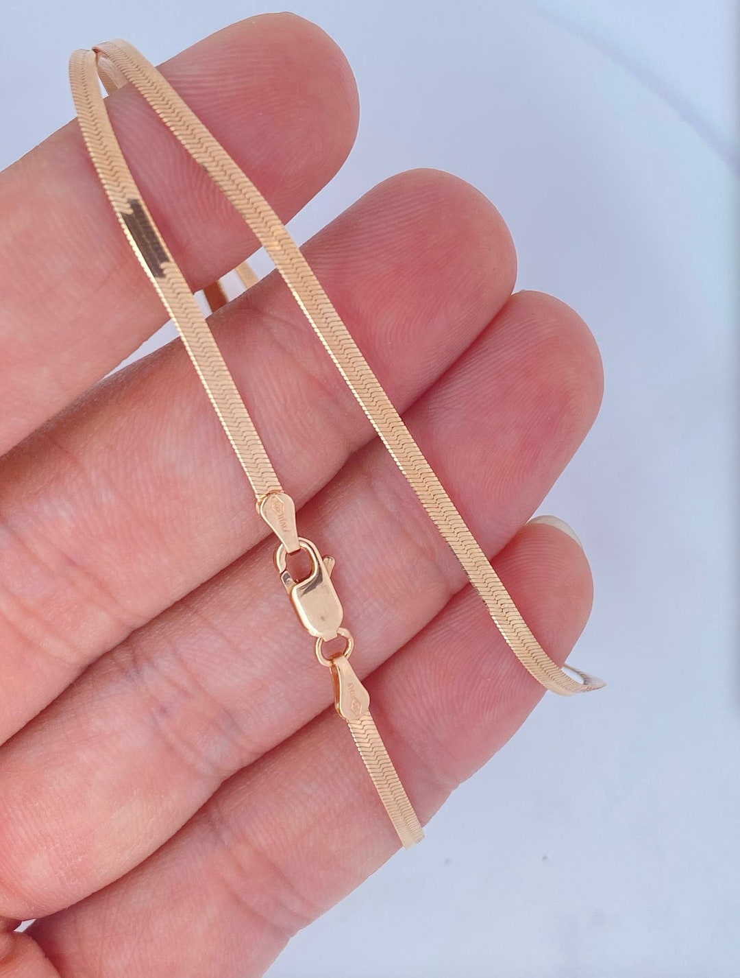 Solid 14K Rose Gold Herringbone Chain Necklace 2.5mm, 14K Solid Rose ...