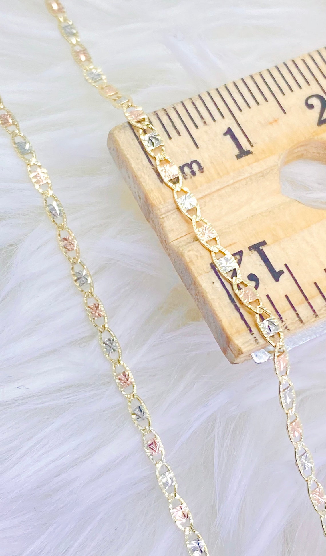 Solid 14K Tri-tone Gold Valentino Diamond Cut Chain 2mm, Ladies Tri ...