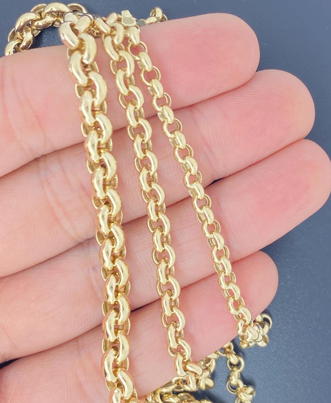 Solid 14K Gold Italian Rolo Cable Chain 4mm 5.5mm 7mm, Ladies Gold ...
