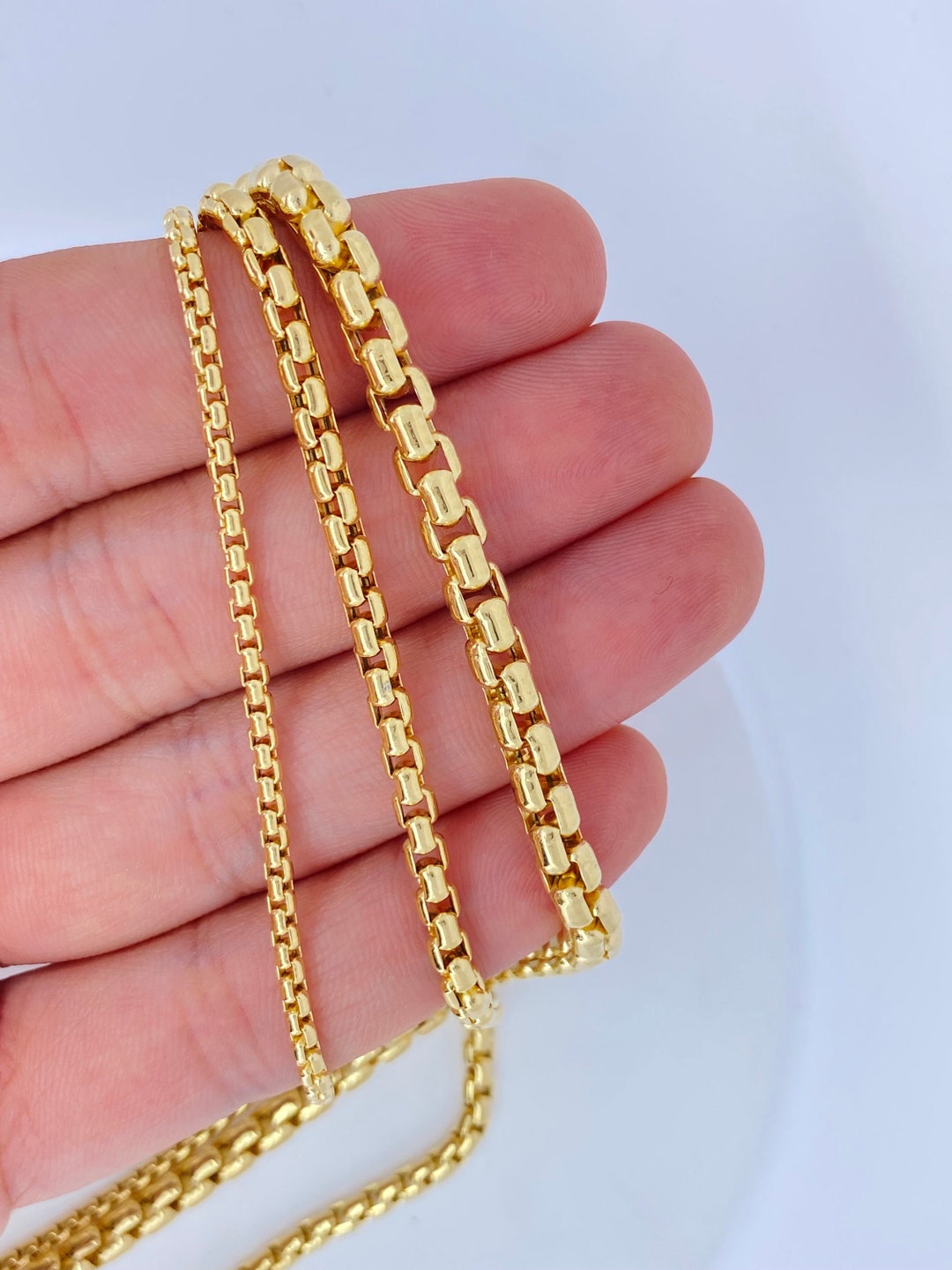 Solid 18K Gold Box Chain, Lightweight 18K Gold Box Chain, Strong Solid ...