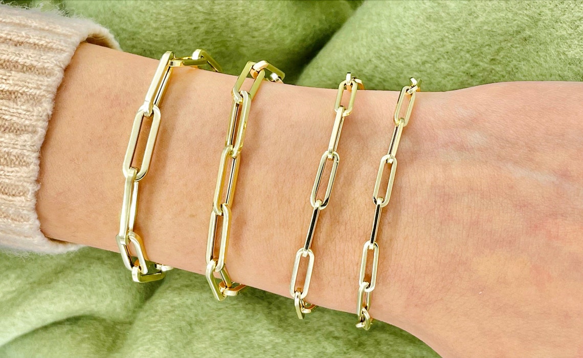 Solid 14K Gold Chunky Paperclip Bracelet. Elongated Link - Etsy