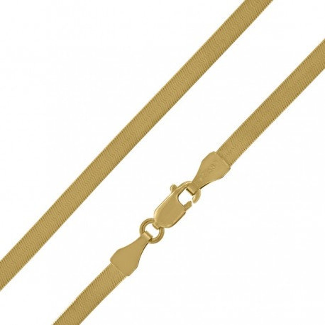 Solid 10k Gold Herringbone Chain Necklace Ladies Flat Gold Etsy