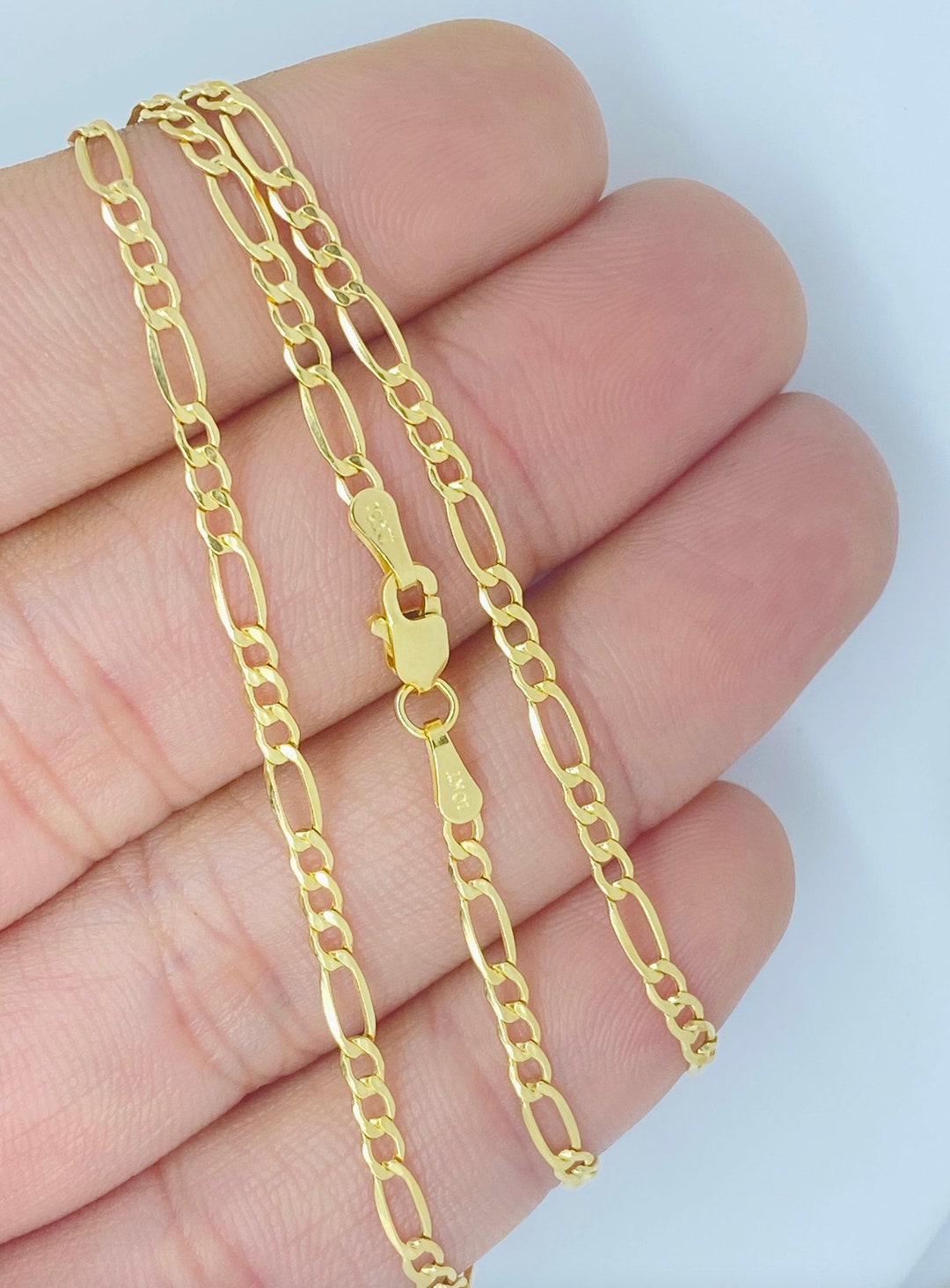 Solid 10K Gold Figaro Chain 3mm, Ladies Men Children Gold Chain, Figaro ...