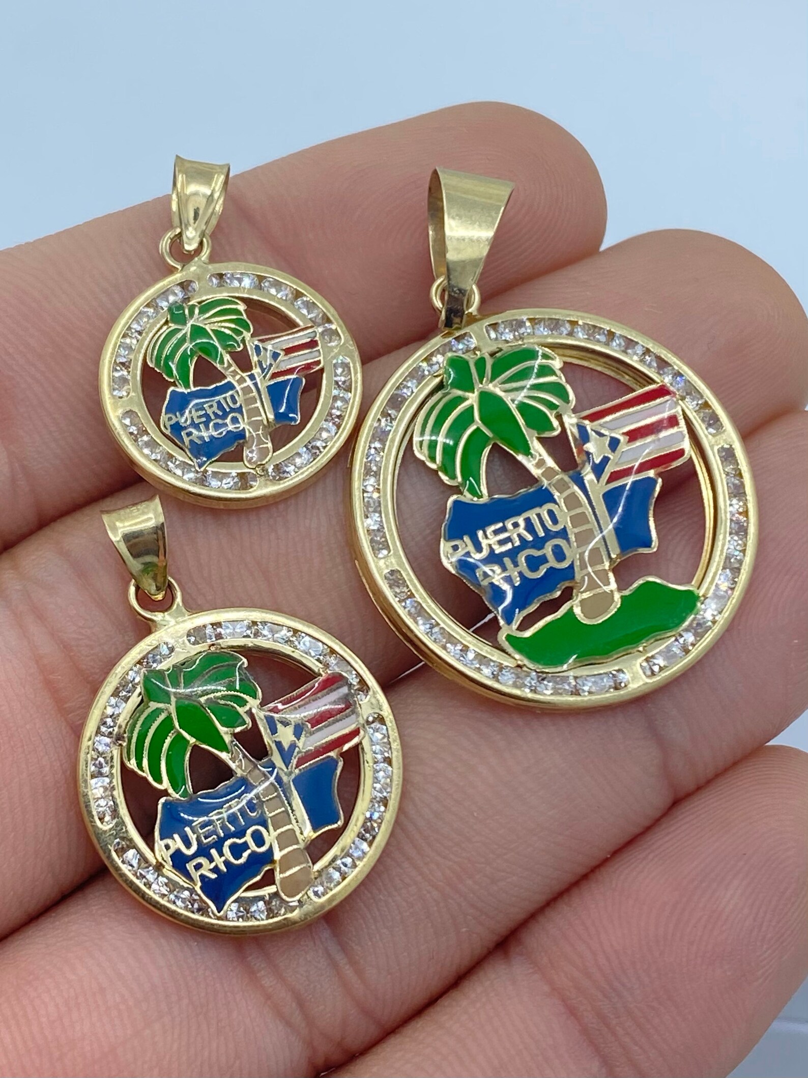 10K Solid Yellow Gold Puerto Rico Gold Charm Pendant With Souvenir ...