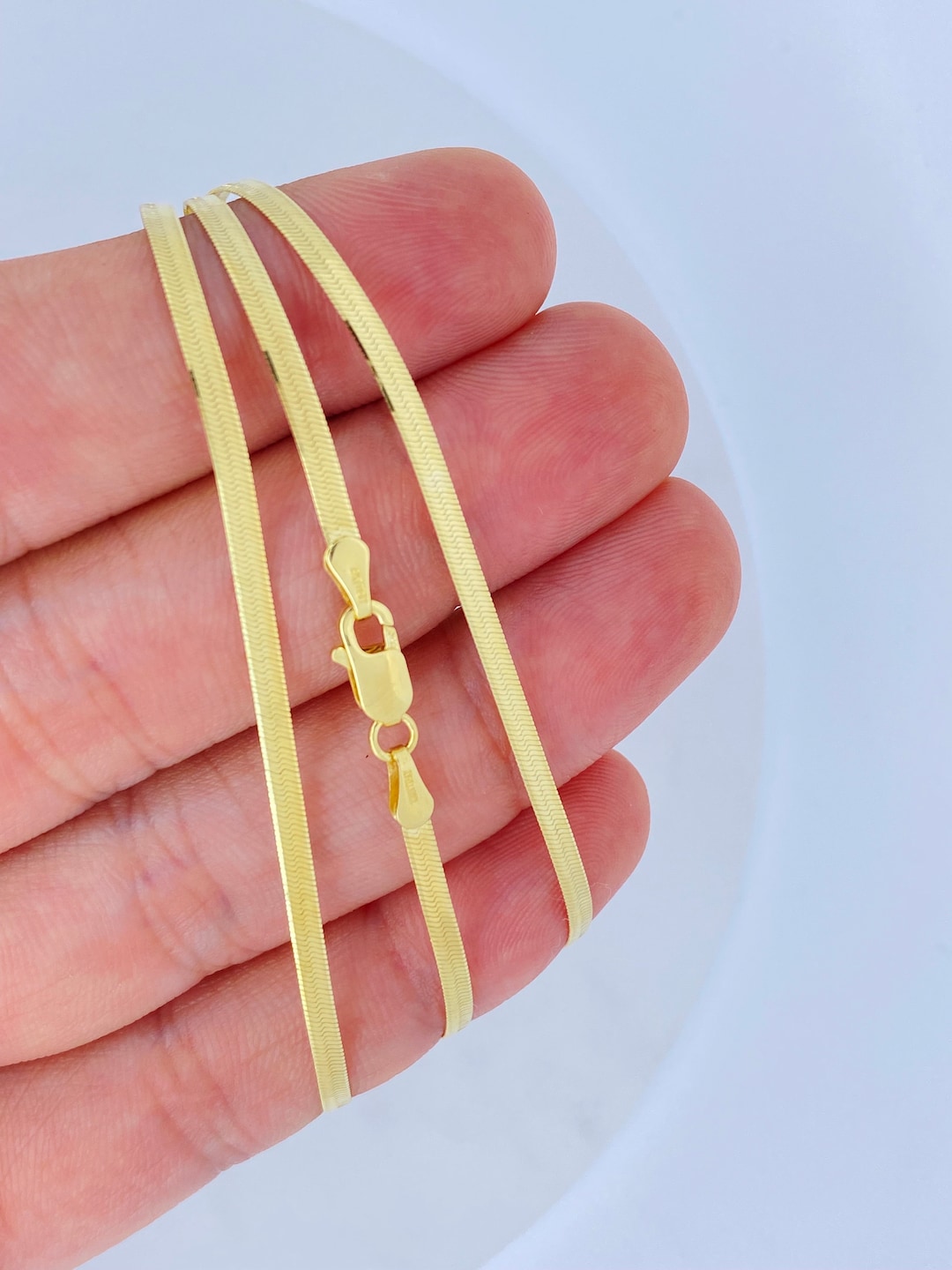 Solid 18K Gold Herringbone Necklace, Shiny 18KT Solid 750 2.5mm ...