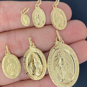 Solid 14K Gold Miraculous Medal Pendant, ITALY, 14K Gold Religious ...