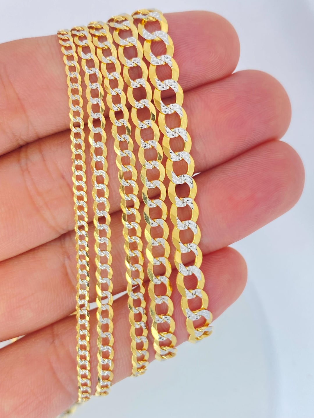 SOLID 18K Gold Diamond Cut Curb Chain Two-tone Heavy Curb 18KT - Etsy