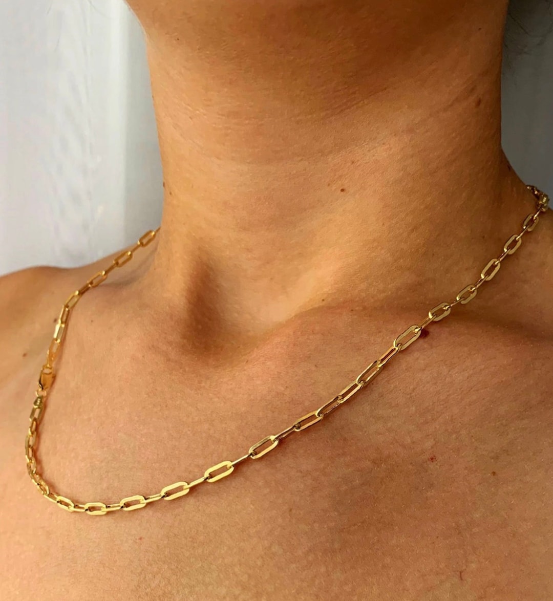 Solid 14K Gold Paperclip Chain, 14kt Paperclip Design, Genuine 14K Gold ...