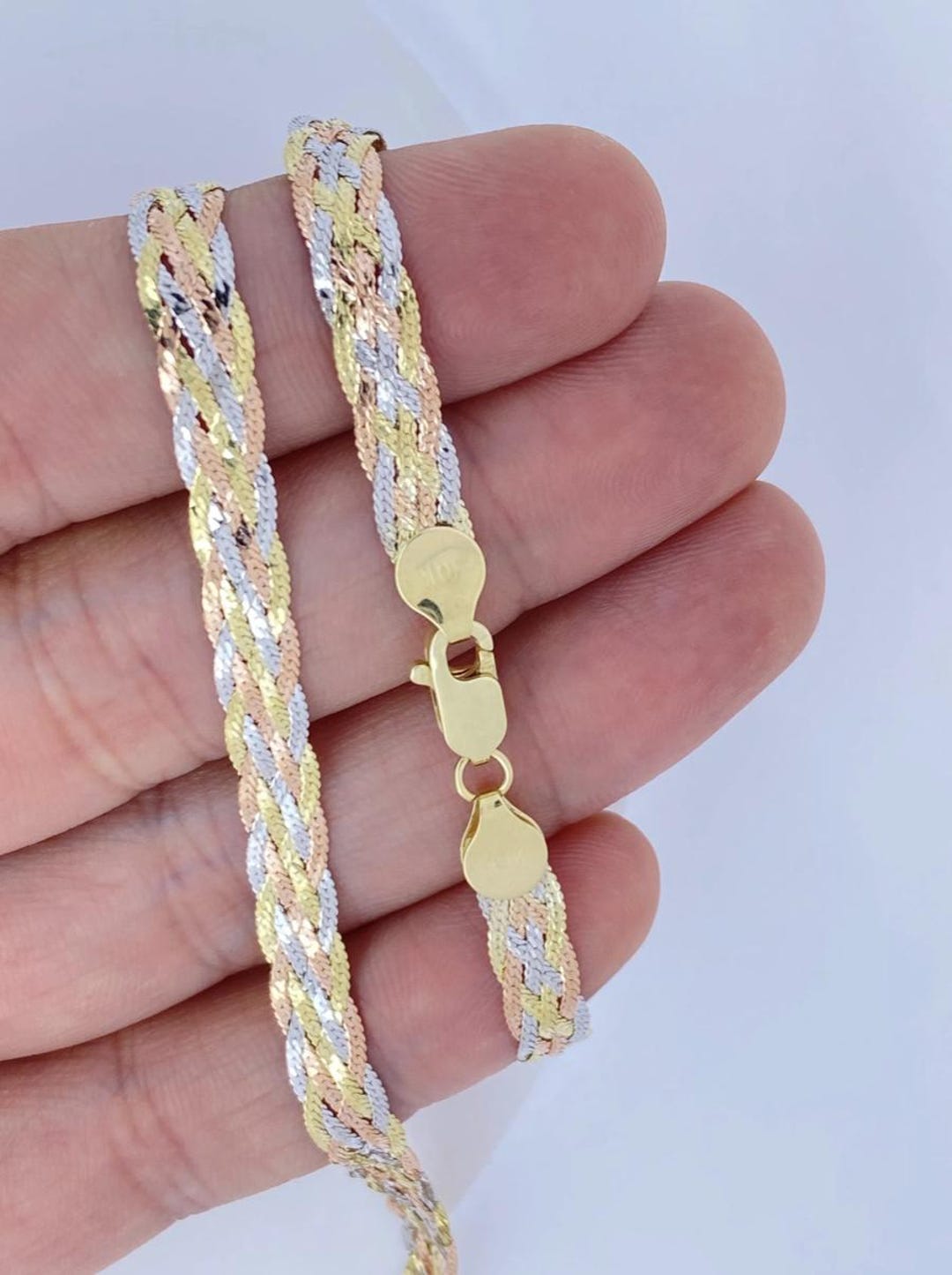 Solid 10K Gold Braided Herringbone Tri Color 5.5mm, 10K Tri Color Gold ...