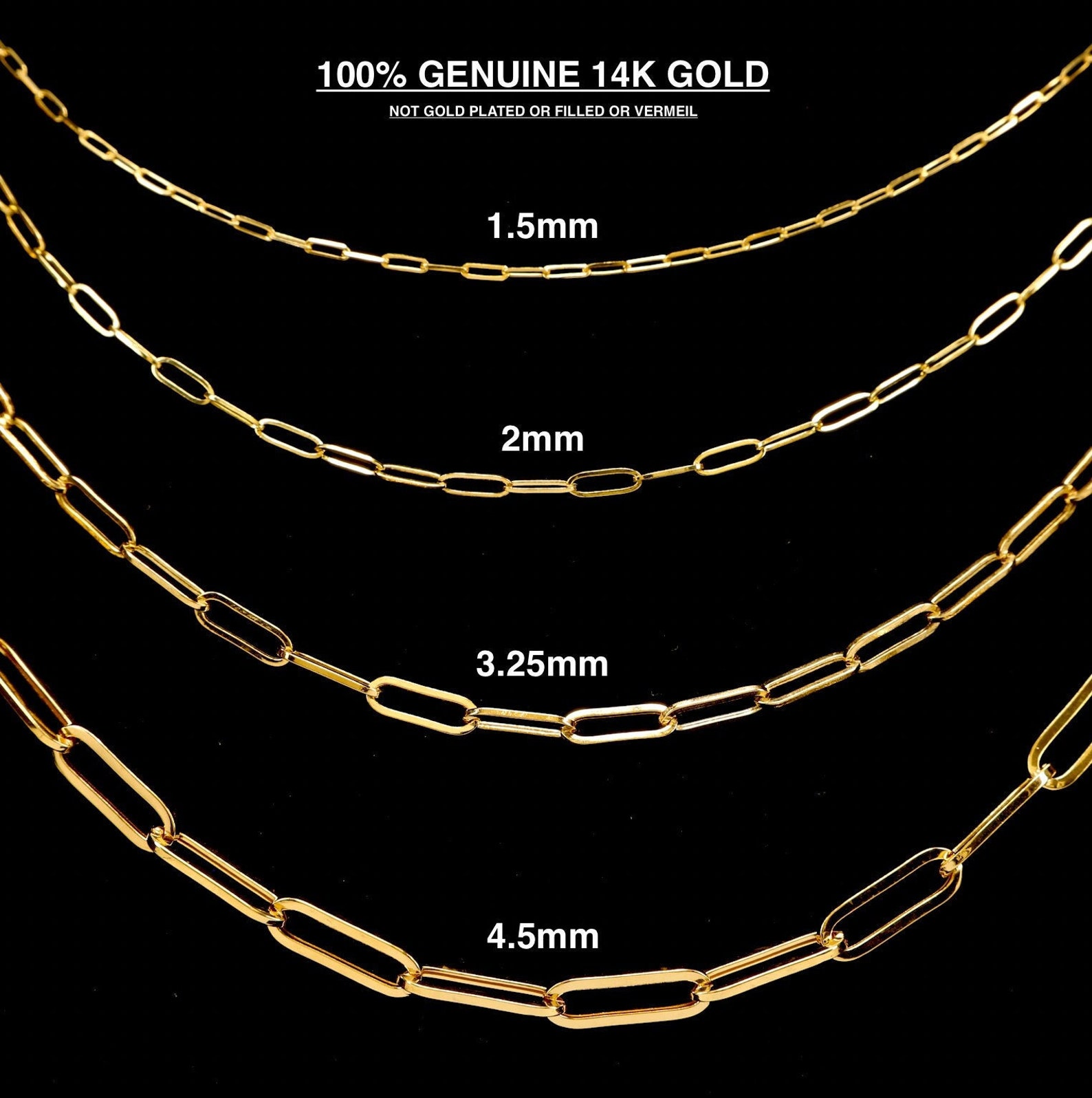 Solid 14K Gold Paperclip Chain Necklace 3.2mm 4.5mm Trending | Etsy