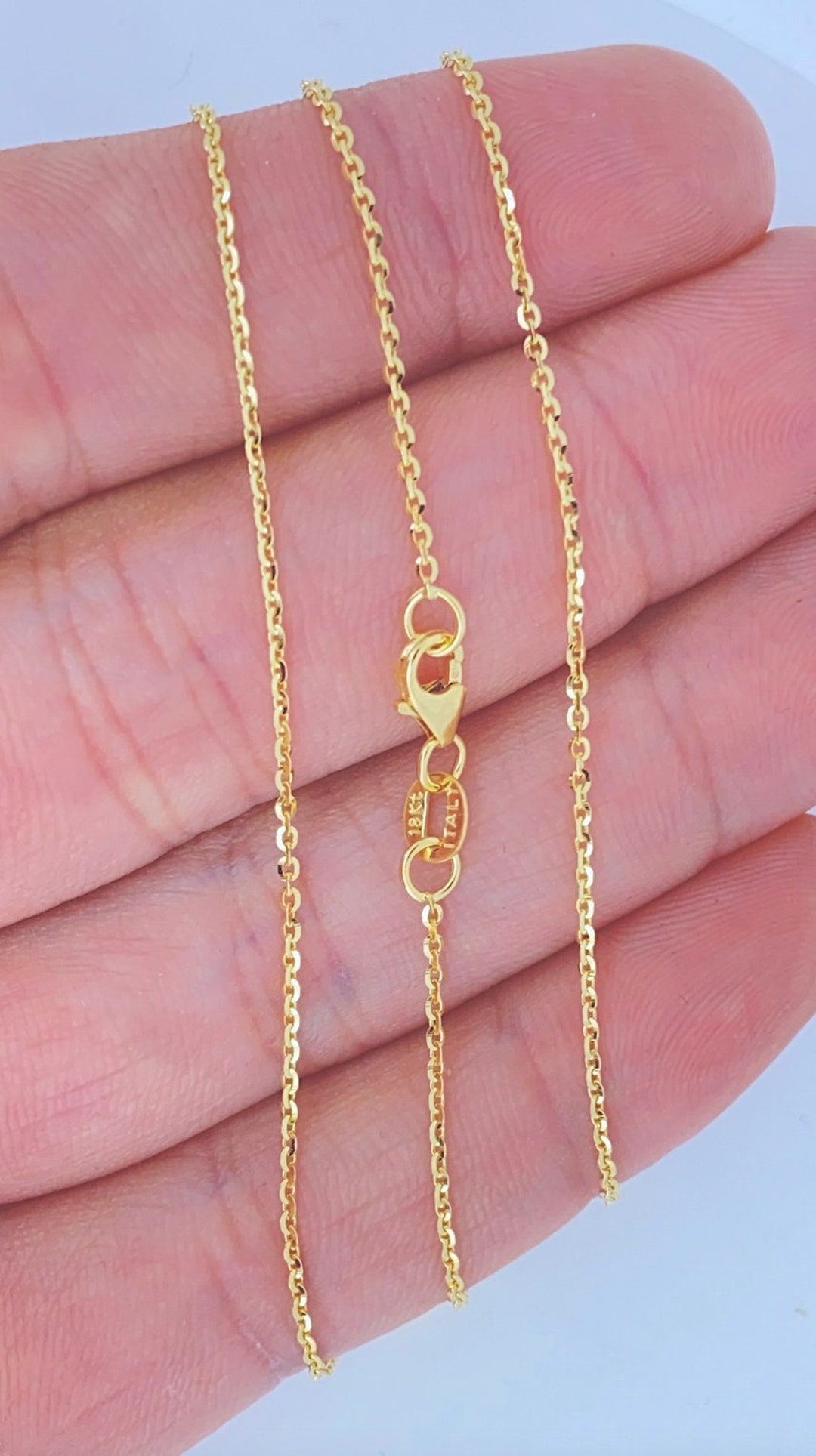 Solid 18K Gold Diamond Cut Cable Chain, 1.25mm Oval Rolo Chain 18KT ...