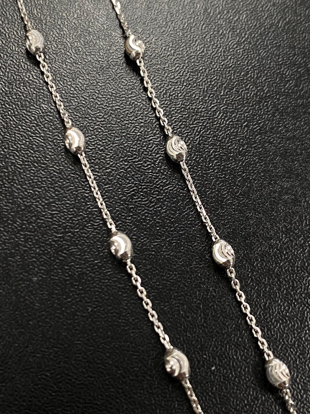 14K White Gold Diamond Cut Ball Station Chain Necklace - Etsy