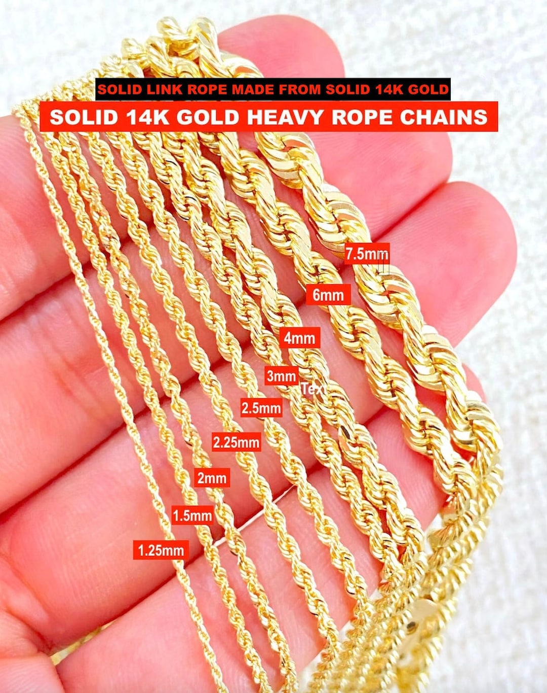 Solid 14K Gold Rope Chain, Heavy Solid Link Rope, 14K Solid Link Strong ...
