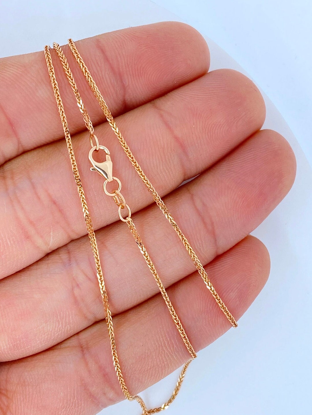 Solid 14K Rose Gold Wheat Square Spiga Chain , Ladies Rose Gold ...
