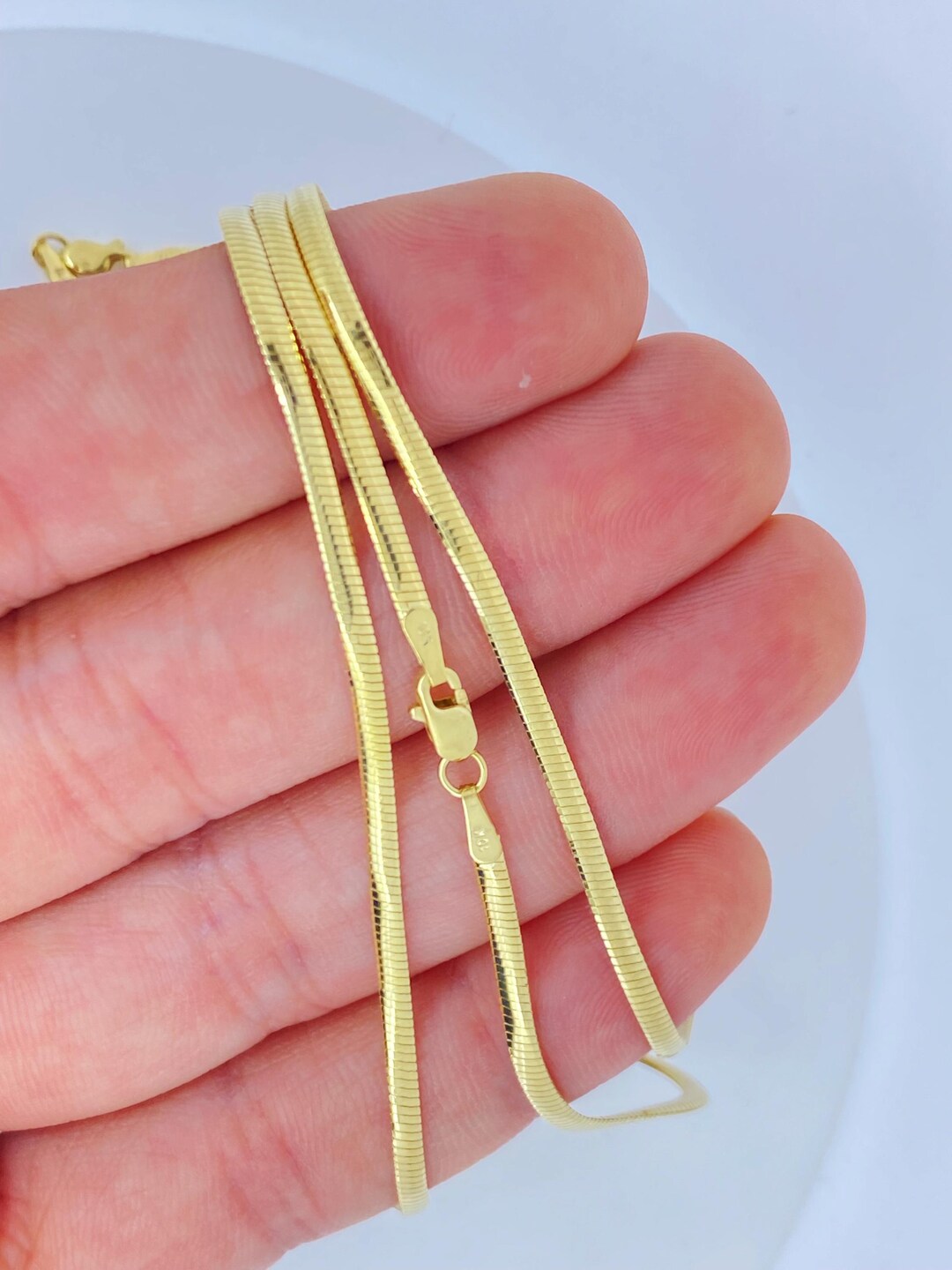 Solid 10K Gold 2.25mm Flat OMEGA Snake Chain, Flat Omega Chain - Etsy
