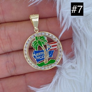 Solid 10K Gold Puerto Rico Pendants and Handpainted Enamel Designs ...