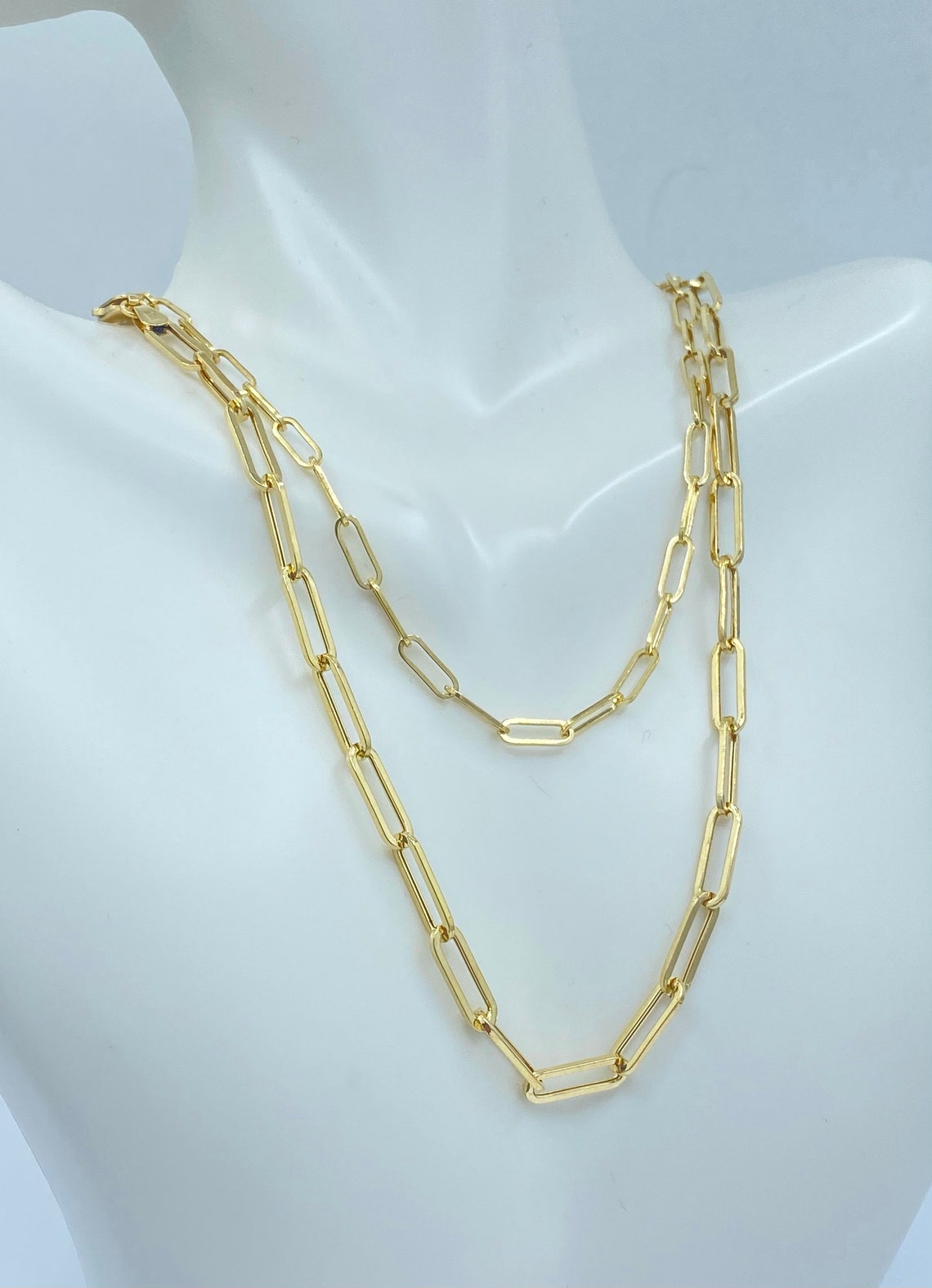 Solid 14K Gold Paperclip Chain Necklace 3.2mm 4.5mm Trending | Etsy