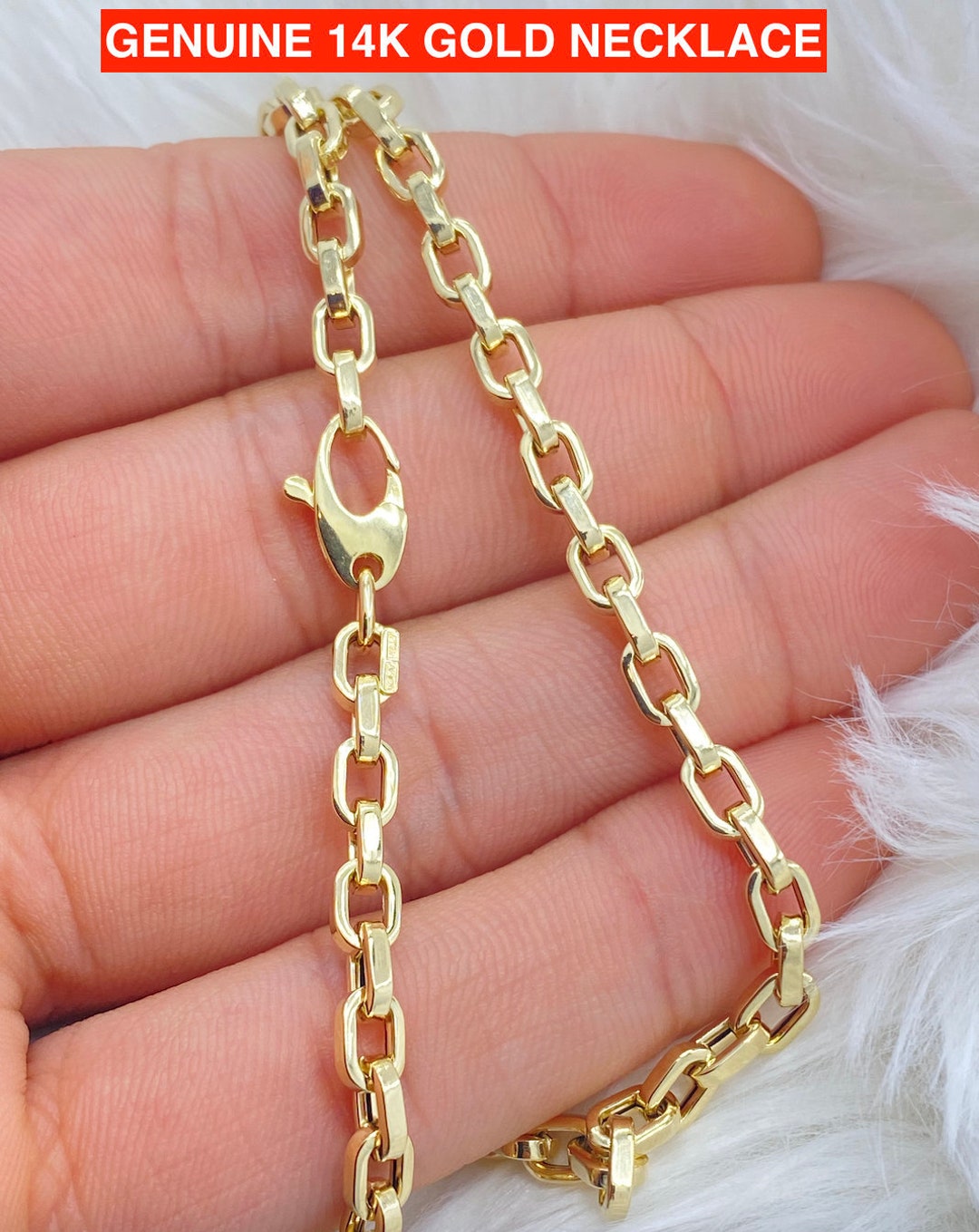 Solid 14K Gold H Link Chain 4mm, Trending Ladies Gold Chain, 14K Gold ...
