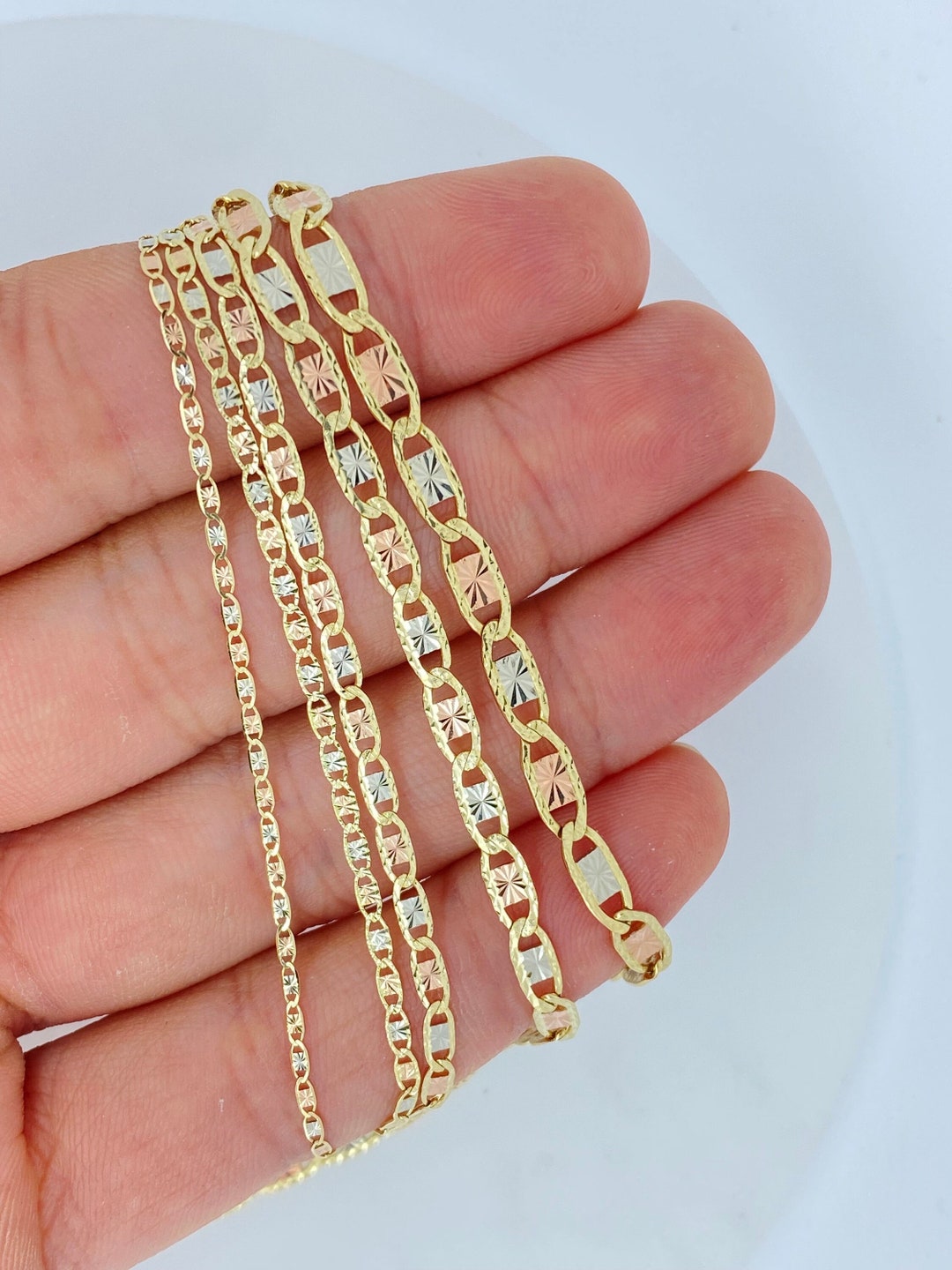 Solid 14K Gold Valentino Chain, 14K Tri Color Gold Chain, Rose Yellow ...