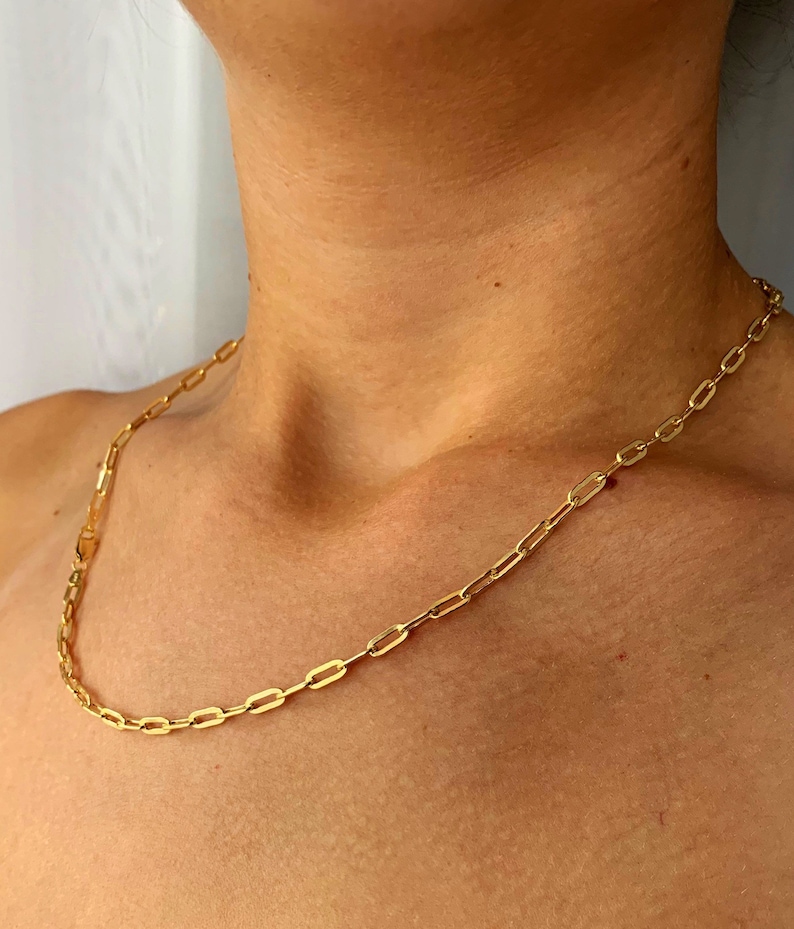 Solid 10K Gold Paperclip Chain Solid Gold Paper Clip Chain | Etsy