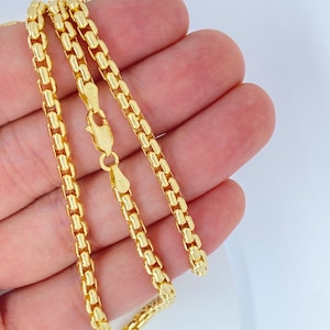 Solid 18K Gold Box Chain, Heavy Round Box Chain, Shiny High Polished ...