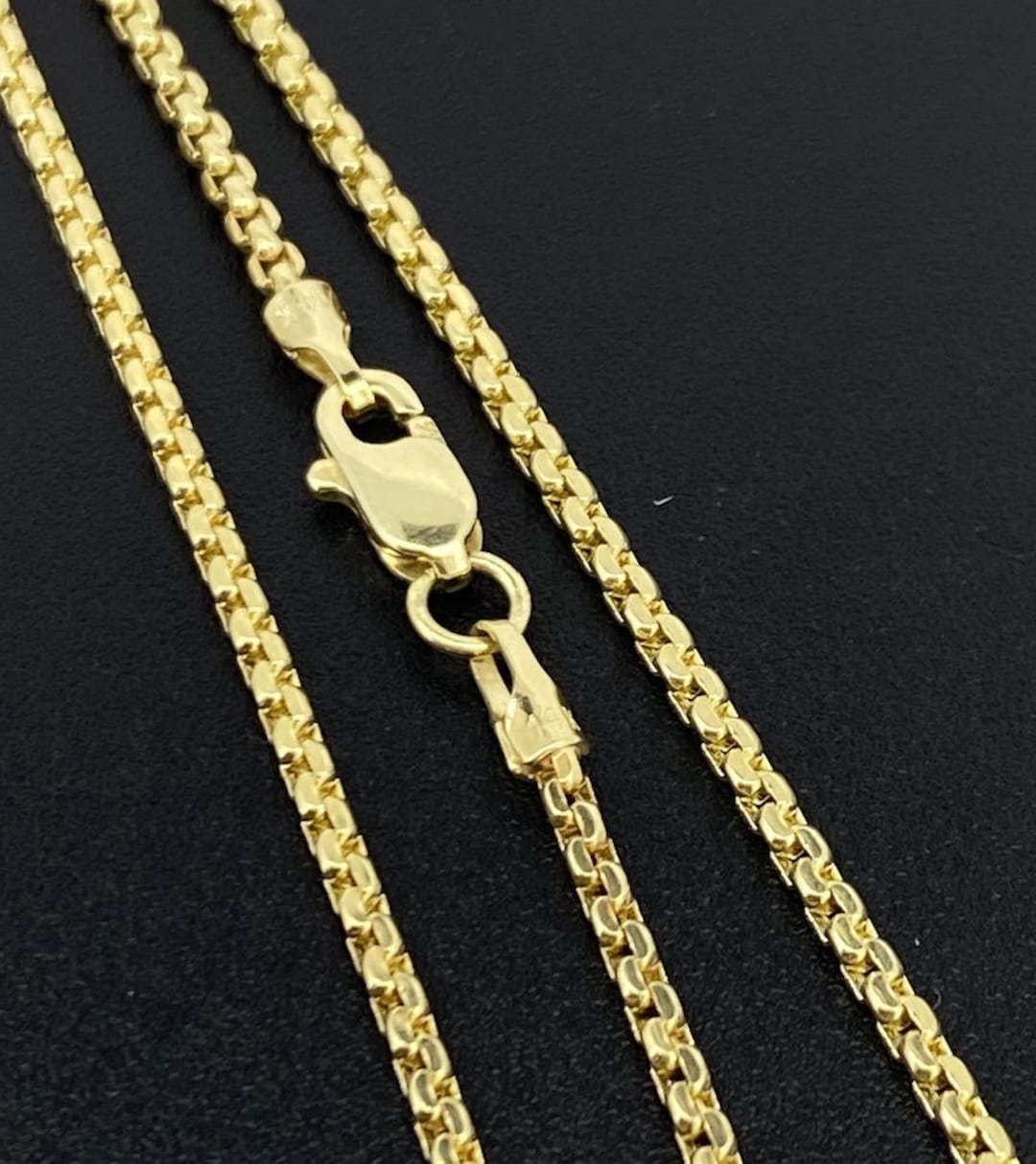 Solid 14K Gold 1.5mm Box Chain Necklace, Strong Ladies and Mens 14K Box Chain, Durable 14K Gold ...