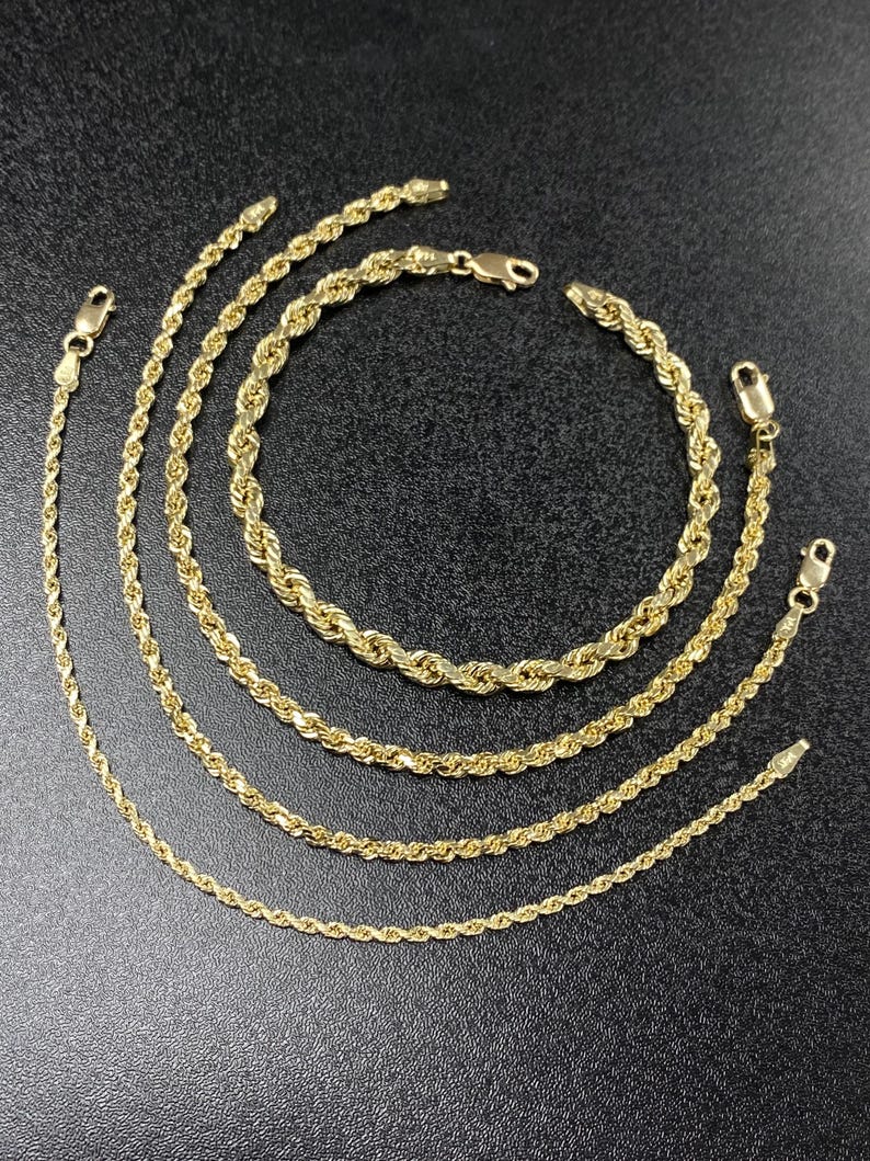 Solid 14K Gold Rope Bracelet 2mm 2.5mm 3mm 4.0mm 6inch 7inch 8inch ...