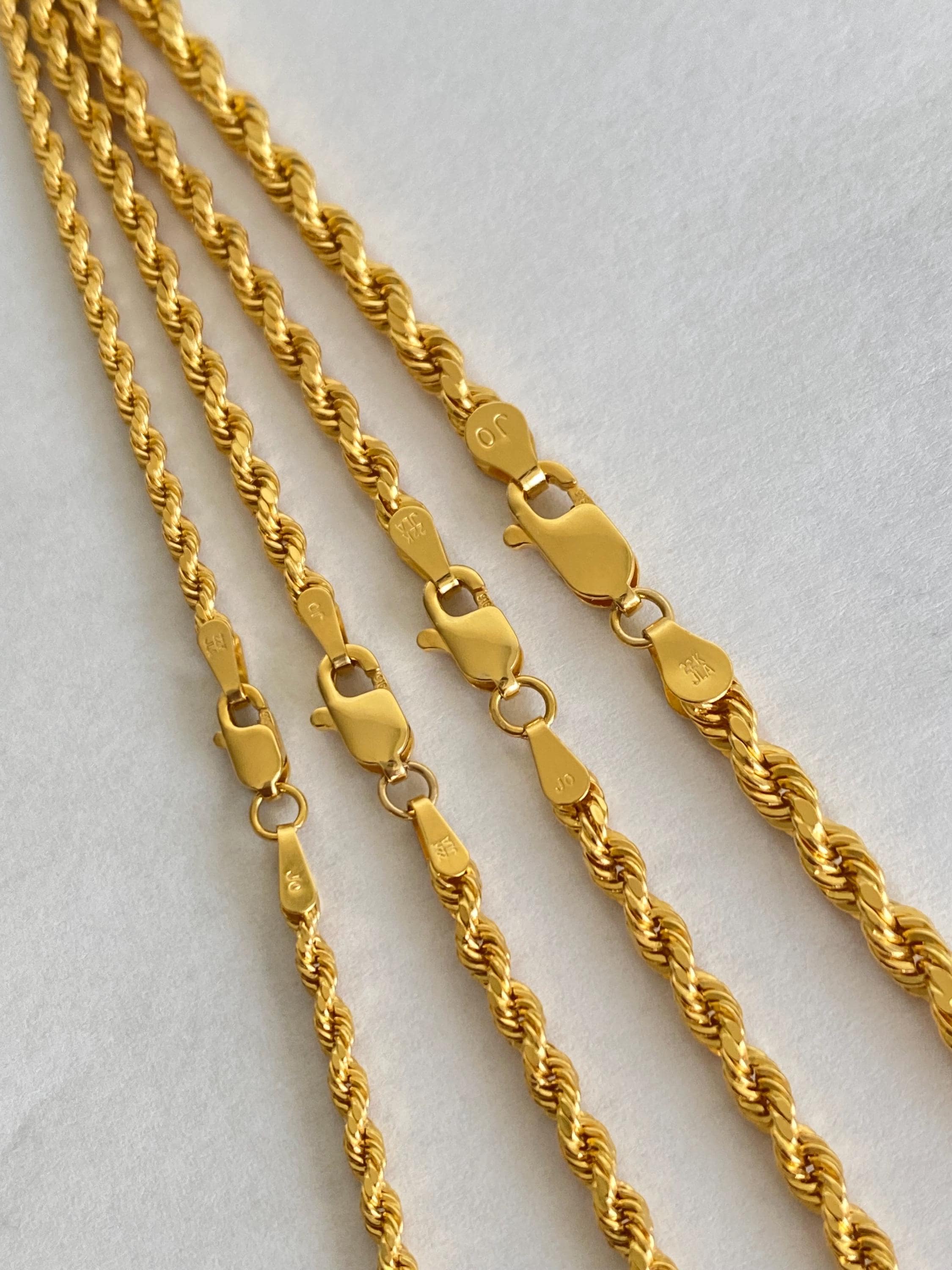 Solid 22K Gold Semi Solid Link Rope Chain, 22K Gold Chain 2.5mm 2.75mm ...
