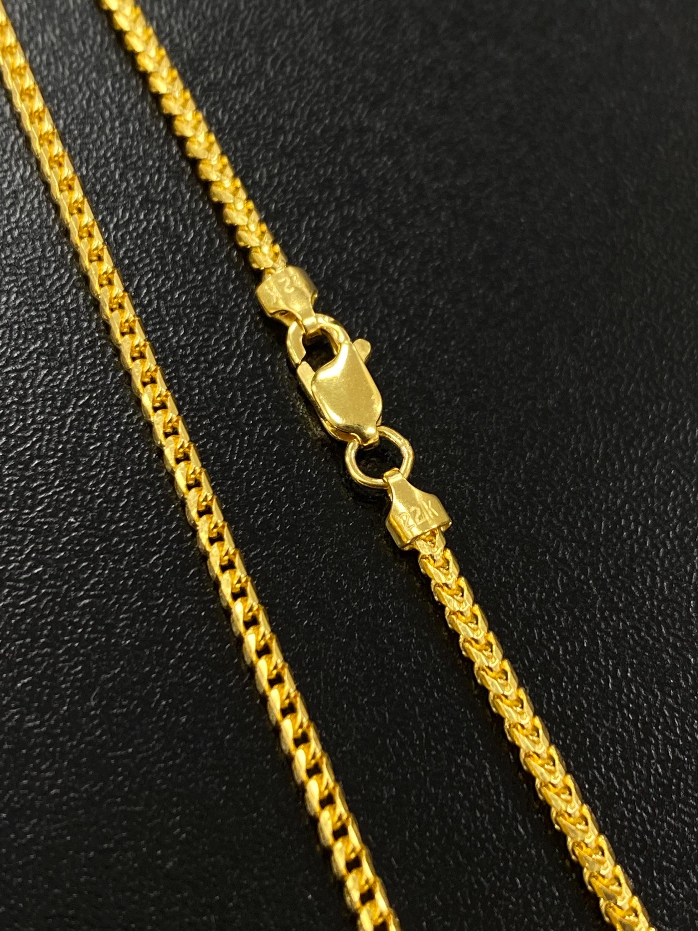 Solid 22K Gold Franco Chain, 22k Necklace Thin Strong Link Chain, 22kt ...