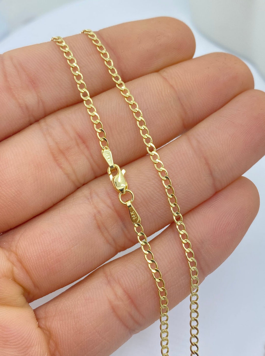 Solid 14K Gold Curb Cuban Link Chain 2mm, Man Gold Chain, Ladies Gold ...