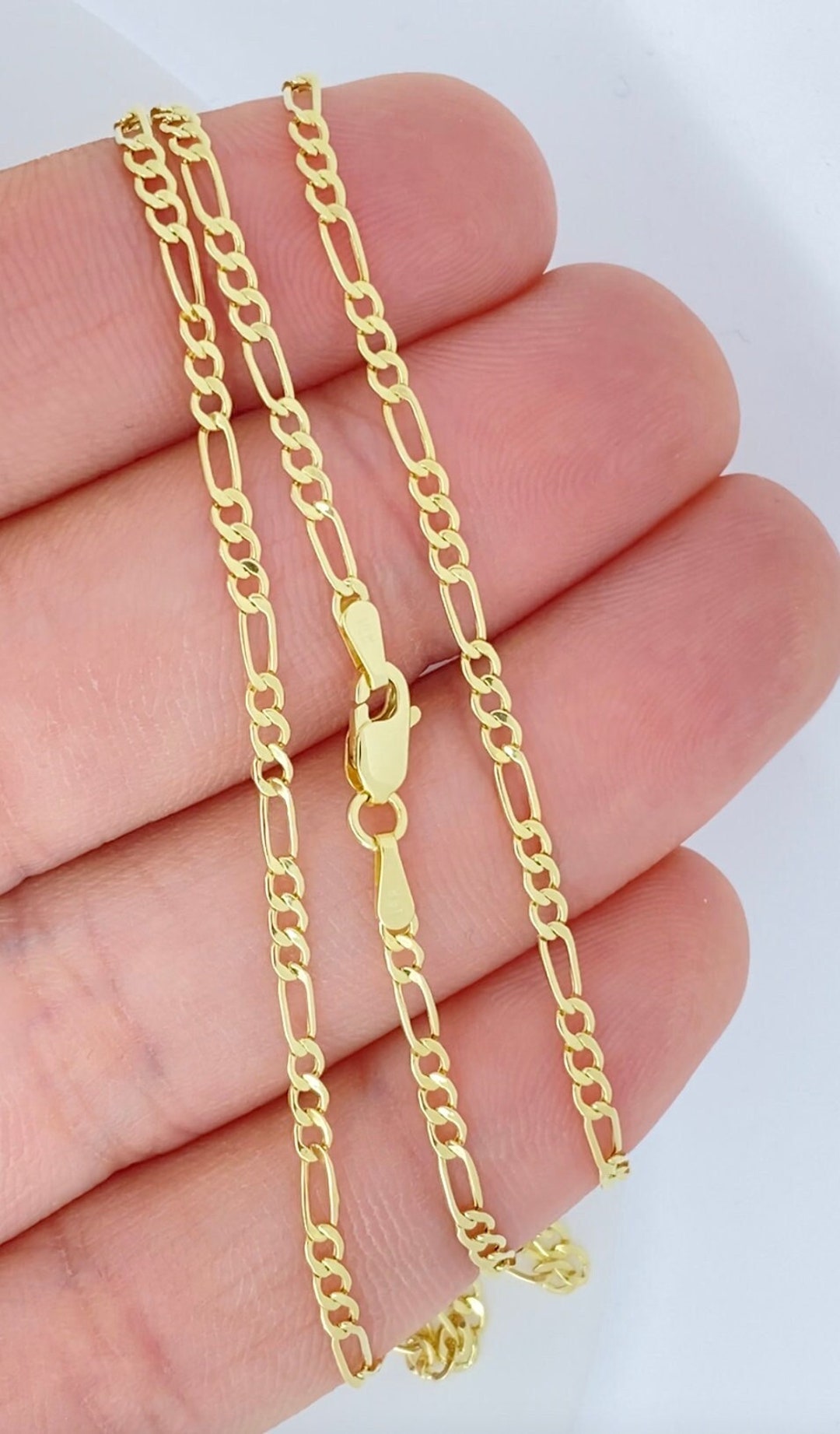 Genuine 14K Gold Figaro 2mm Chain, Lightweight 14kt Gold Chain, Real ...