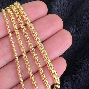 Solid 18K Gold Box Chain, Heavy Round Box Chain, Shiny High Polished ...