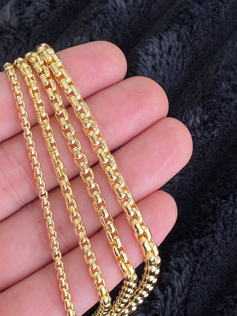 Solid 18K Gold Box Chain, Heavy Round Box Chain, Shiny High Polished ...
