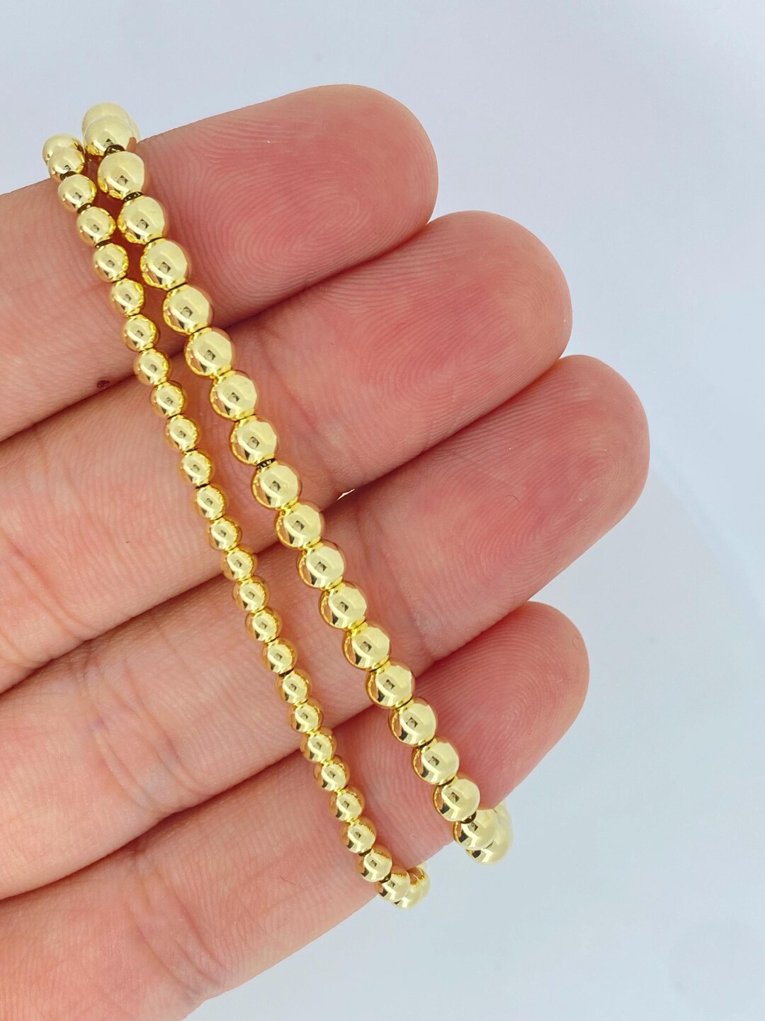 Solid 14K Gold 3mm 4mm Ball Bracelet, Ladies Gold Beaded Bracelet ...